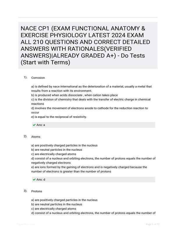 NACE CP1 (EXAM FUNCTIONAL ANATOMY & EXERCISE PHYSIOLOGY LATEST 2024 ...