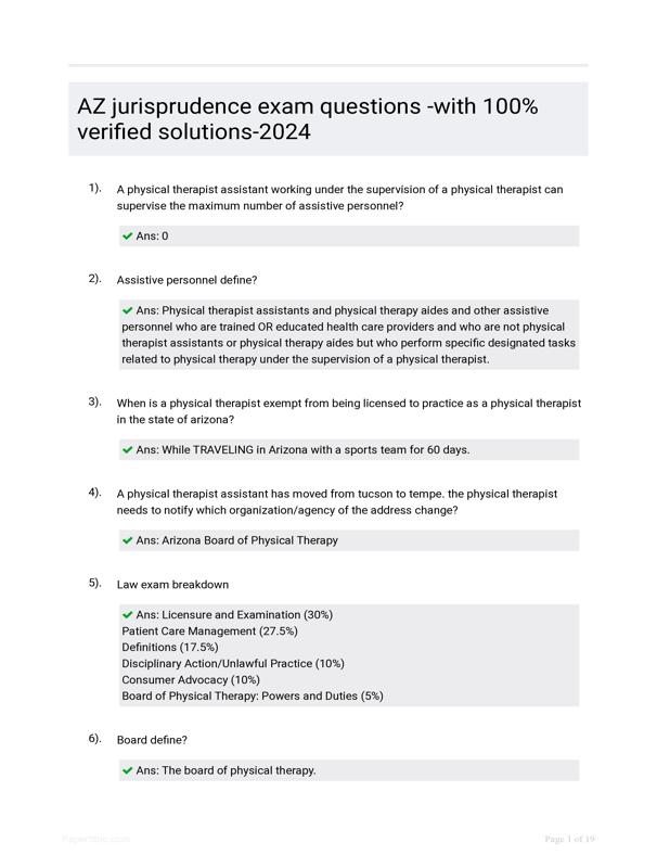 AZ Jurisprudence Exam Questions -with 100% Verified Solutions-2024