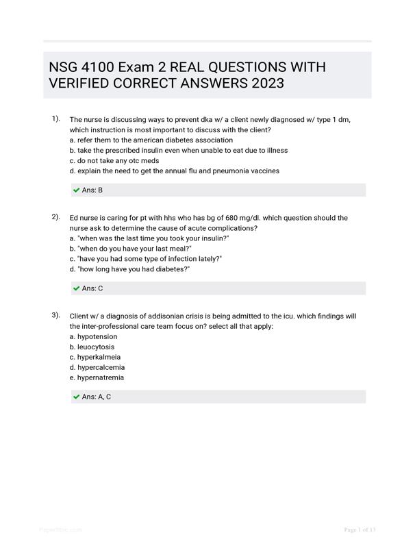 NSG 4100 Exam 2 With Complete Questions And Answers