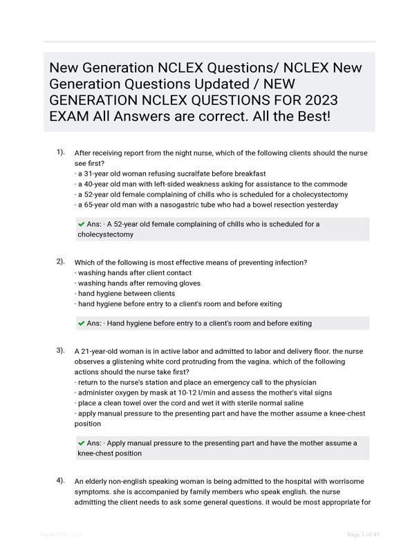 New Generation NCLEX Questions/ NCLEX New Generation Questions Updated / NEW GENERATION NCLEX ...