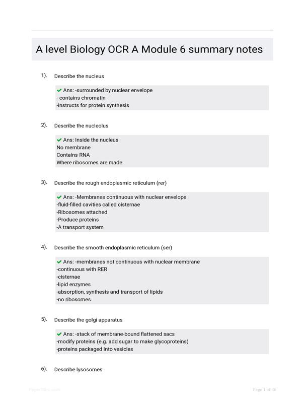 A Level Biology OCR A Module 6 Summary Notes