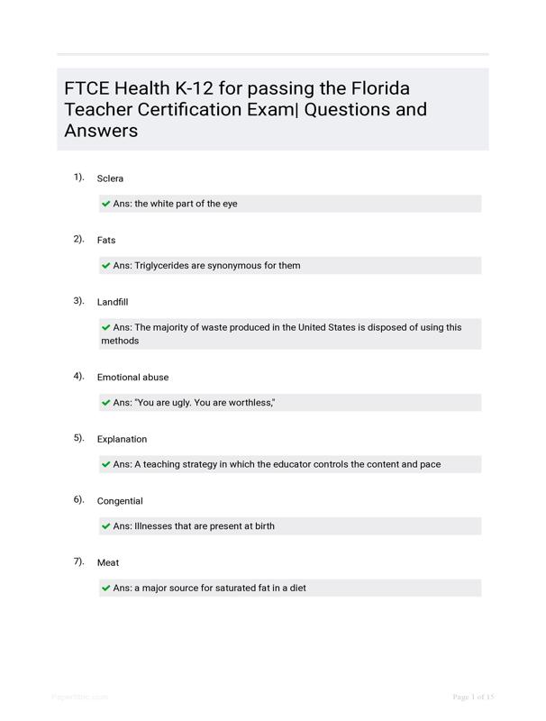 FTCE Health K-12 For Passing The Florida Teacher Certification Exam ...