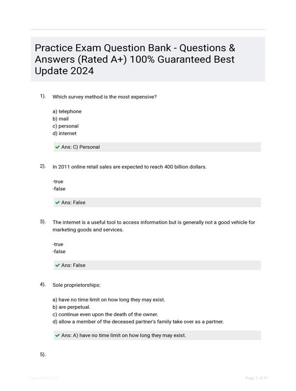 Practice Exam Question Bank - Questions & Answers (Rated A+) 100% ...