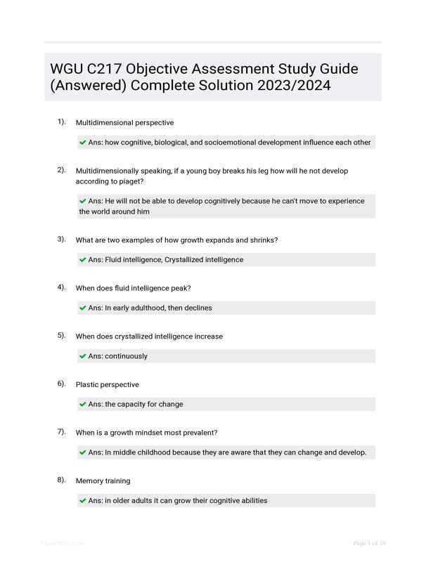 WGU C217 Objective Assessment Study Guide (Answered) Complete Solution ...