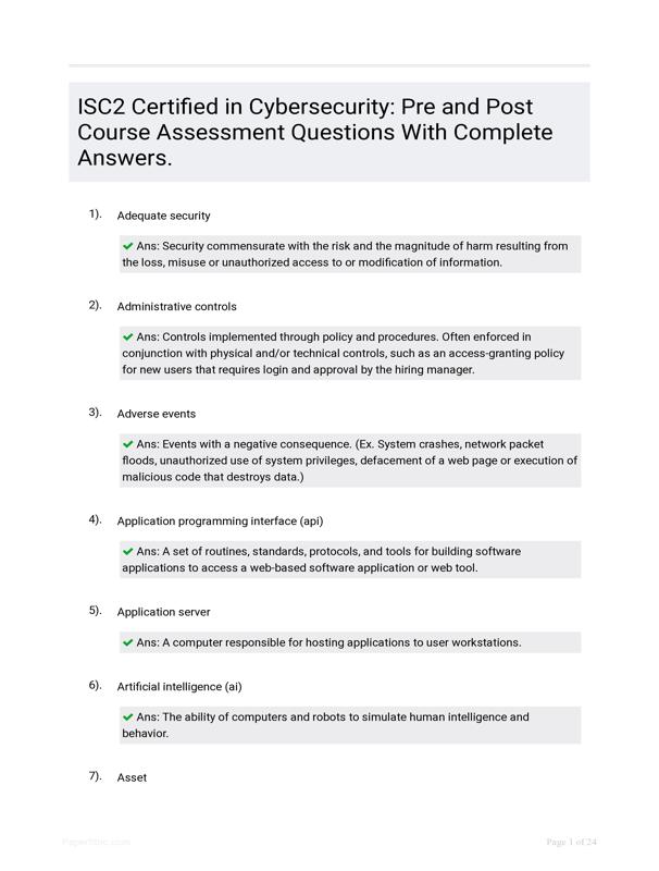 ISC2 Certified In Cybersecurity: Pre And Post Course Assessment ...