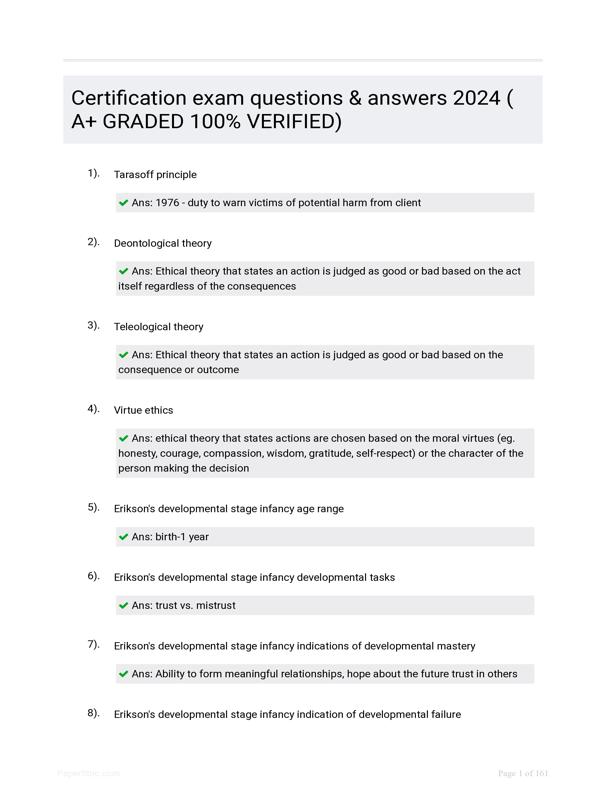 Certification Exam Questions & Answers 2024 ( A+ GRADED 100% VERIFIED)