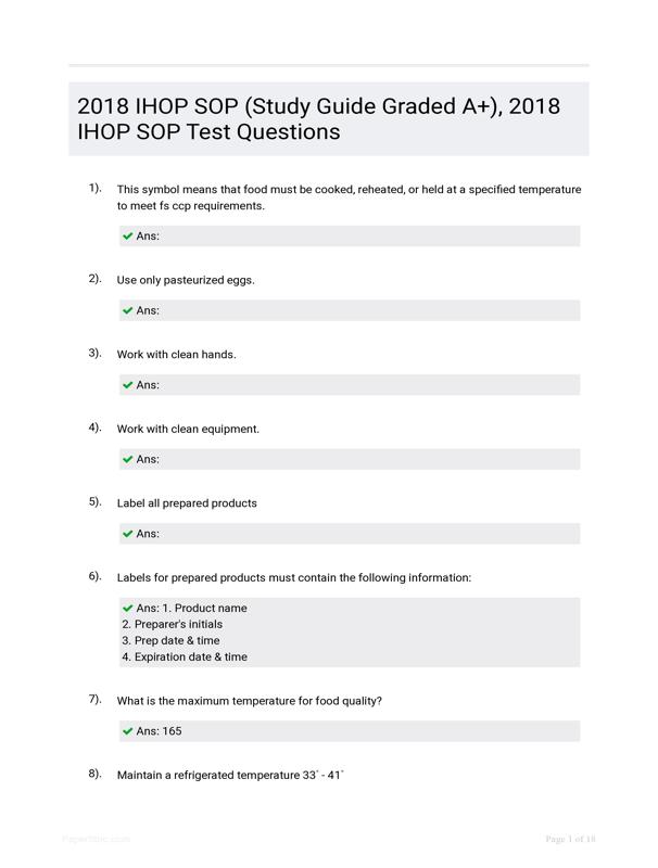 2018 IHOP SOP (Study Guide Questions And Correct Answers), 2018 IHOP ...