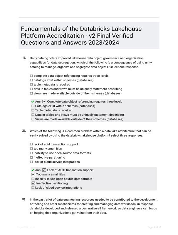 Fundamentals Of The Databricks Lakehouse Platform Accreditation - V2 ...