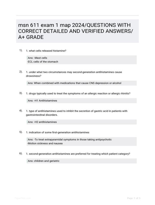 Msn 611 Exam 1 Map 2024/QUESTIONS WITH CORRECT DETAILED AND VERIFIED ...