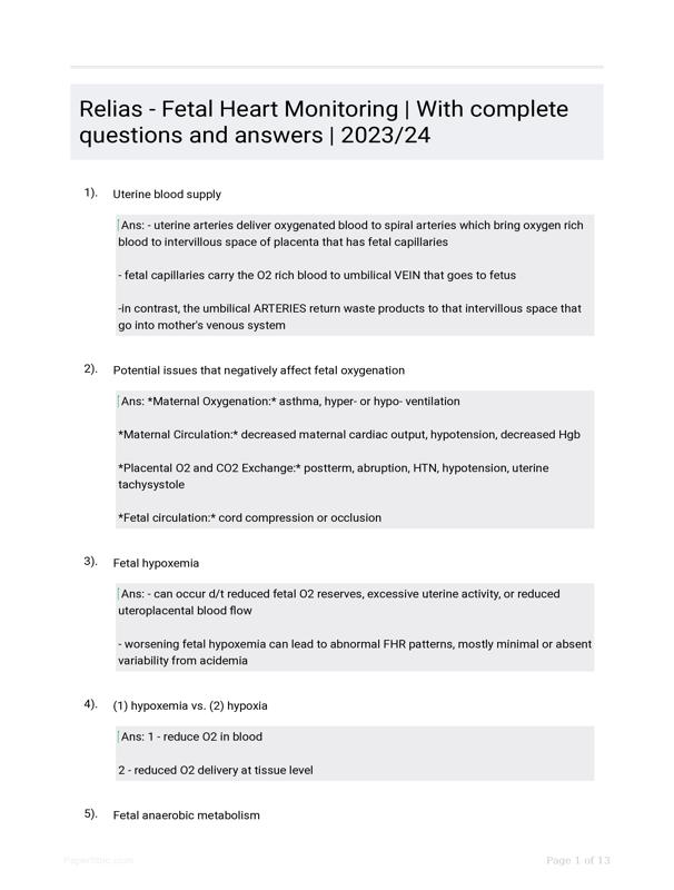 Relias - Fetal Heart Monitoring | With Complete Questions And Answers ...