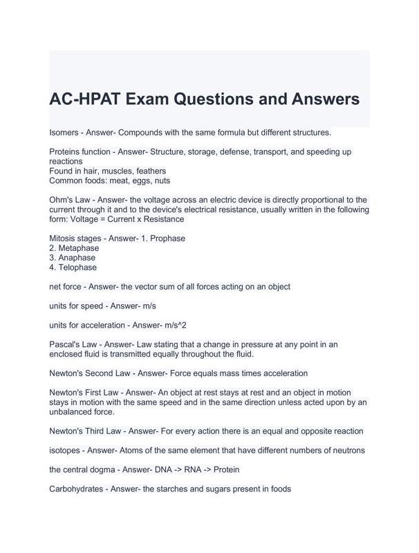 AC-HPAT Exam Questions And Answers