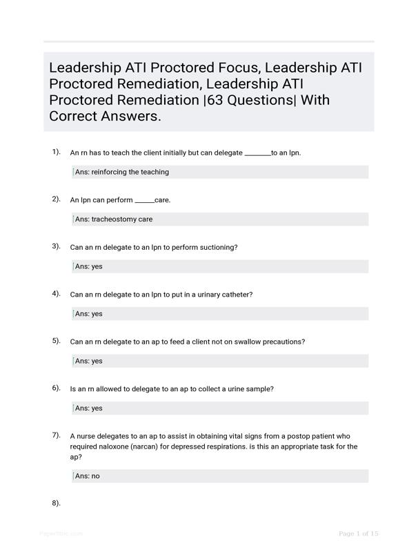Leadership ATI Proctored Focus, Leadership ATI Proctored Remediation, Leadership ATI Proctored ...