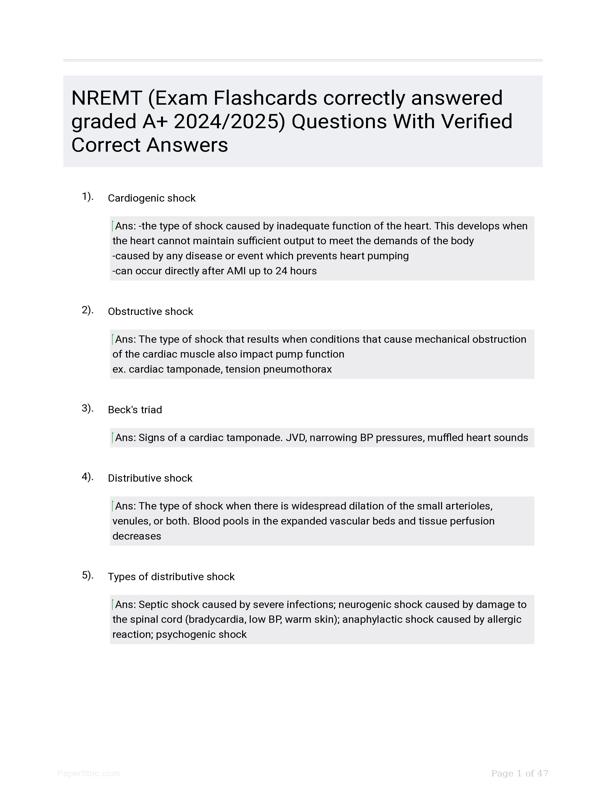 NREMT (Exam Flashcards Correctly Answered Graded A+ 2024/2025 ...