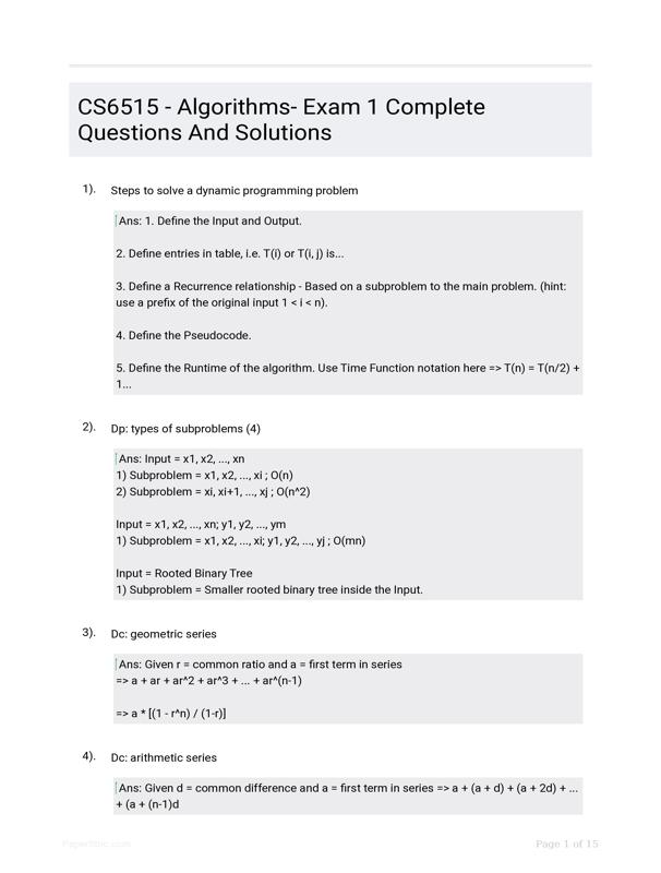 CS6515 - Algorithms- Exam 1 Complete Questions And Solutions