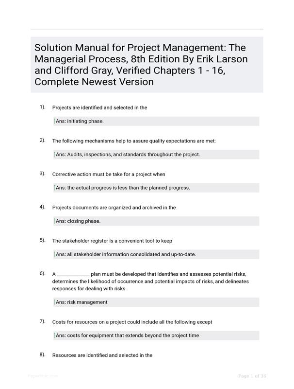Solution Manual For Project Management: The Managerial Process, 8th Edition By Erik Larson And ...