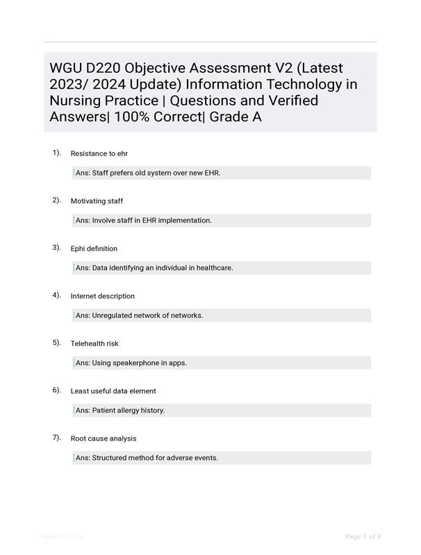 WGU D220 Objective Assessment V2 (Latest 2023/ 2024 Update) Information ...