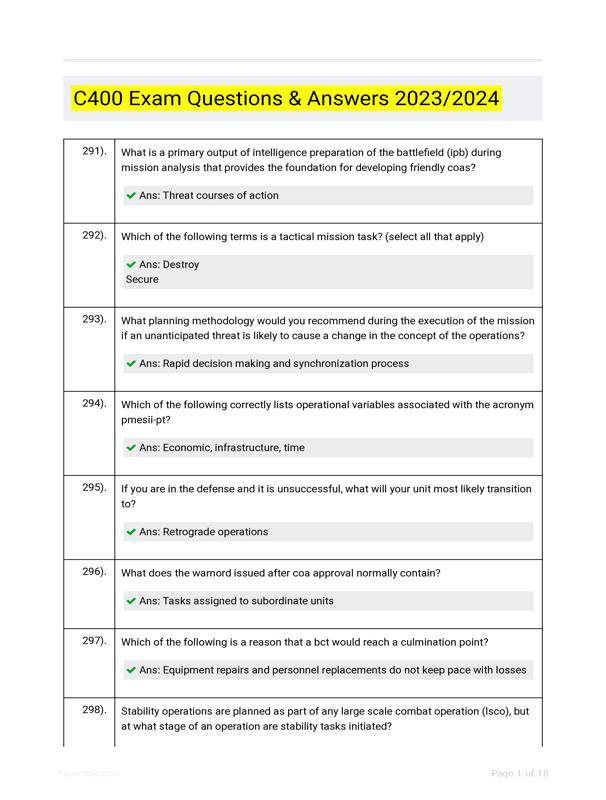 C400 Exam Questions & Answers 2023/2024