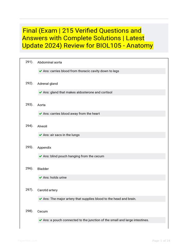 Final (Exam | 215 Verified Questions And Answers With Complete ...