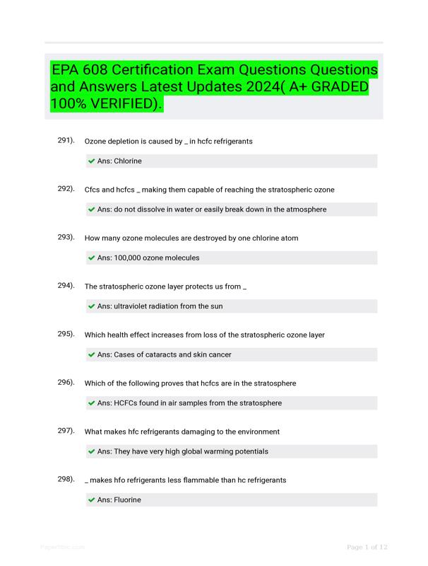 EPA 608 Certification Exam Questions Questions And Answers Latest ...