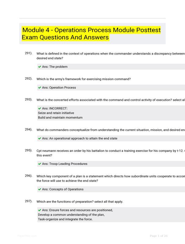 Module 4 Operations Process Module Posttest Exam Questions And Answers