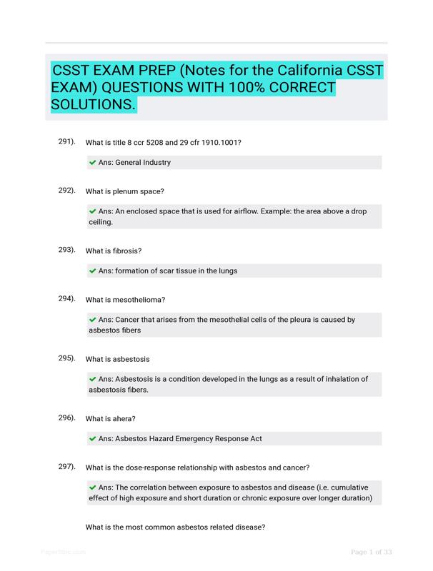 CSST EXAM PREP (Notes For The California CSST EXAM) QUESTIONS WITH 100% ...