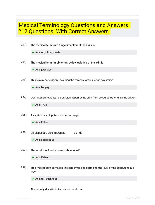 Medical Terminology Questions And Answers |212 Questions| With Correct ... Medical Terminology Questions And Answers |212 Questions| With Correct ...