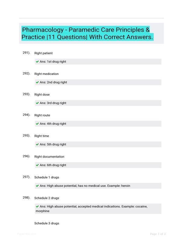 Pharmacology - Paramedic Care Principles & Practice |11 Questions| With ...