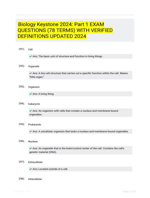 Biology Keystone 2024: Part 1 EXAM QUESTIONS (78 TERMS) WITH VERIFIED ...