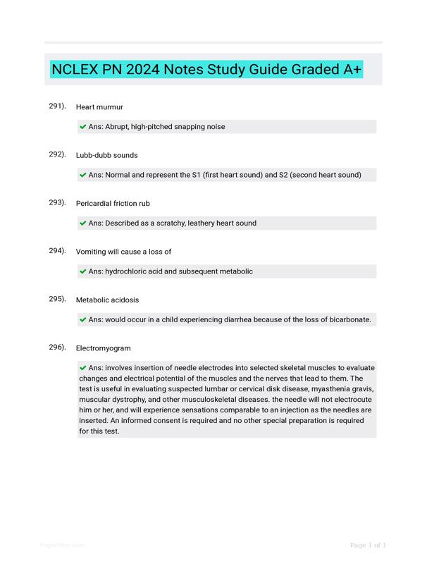 NCLEX PN 2024 Notes Study Guide Graded A+