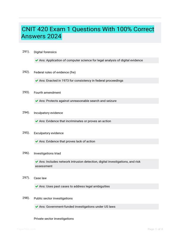 CNIT 420 Exam 1 Questions With 100% Correct Answers 2024