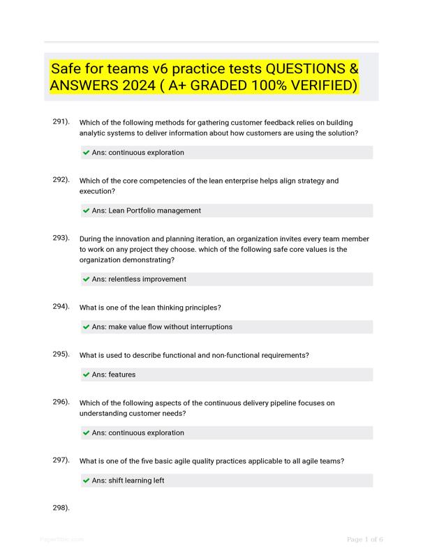 Safe For Teams V6 Practice Tests QUESTIONS & ANSWERS 2024 ( A+ GRADED ...