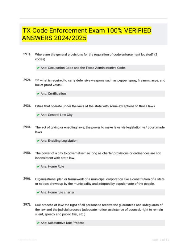 TX Code Enforcement Exam 100% VERIFIED ANSWERS 2024/2025