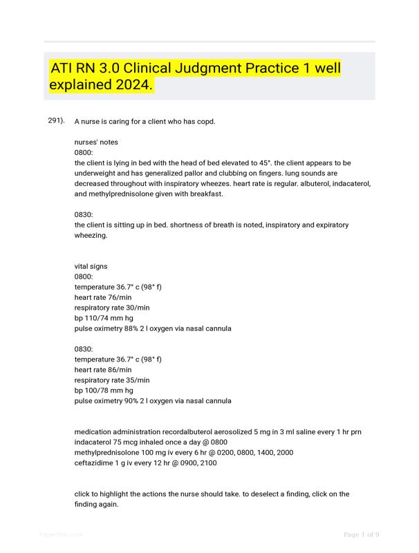 ATI RN 3.0 Clinical Judgment Practice 1 Well Explained 2024.