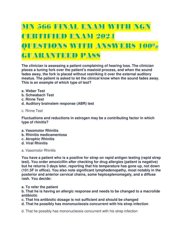MN 566 FINAL EXAM WITH NGN CERTIFIED EXAM 2024 QUESTIONS WITH ANSWERS ...