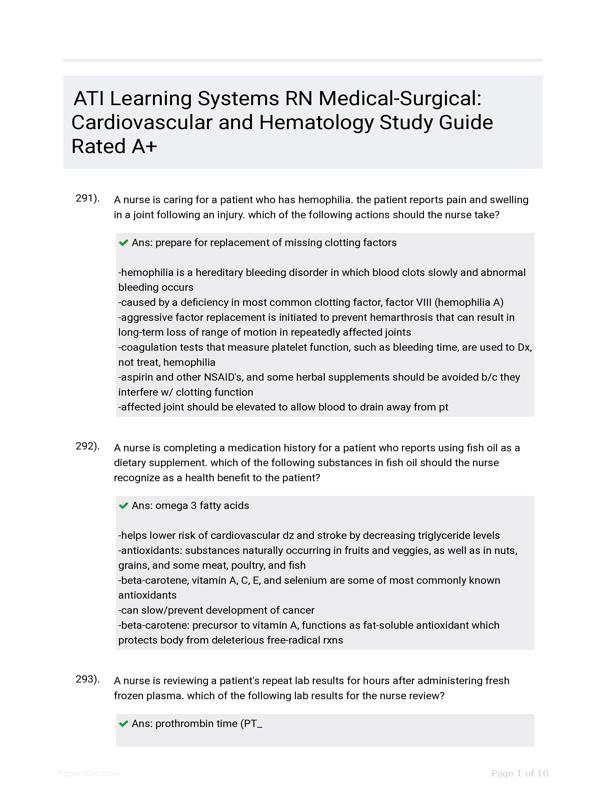 ATI Learning Systems RN Medical-Surgical: Cardiovascular And Hematology ...