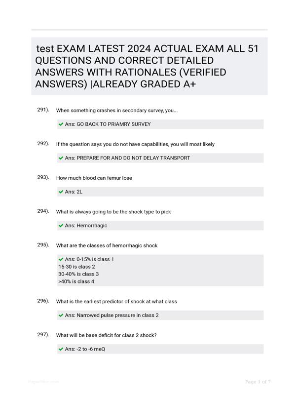 Test EXAM LATEST 2024 ACTUAL EXAM ALL 51 QUESTIONS AND CORRECT DETAILED ...