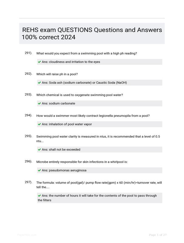 REHS Exam QUESTIONS Questions And Answers 100% Correct 2024
