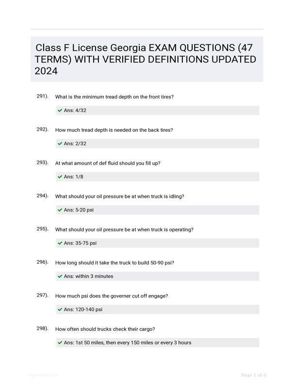 Class F License Georgia EXAM QUESTIONS (47 TERMS) WITH VERIFIED ...