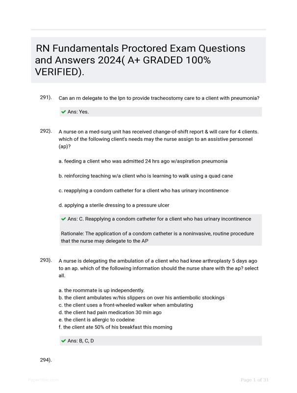RN Fundamentals Proctored Exam Questions And Answers 2024( A+ GRADED ...