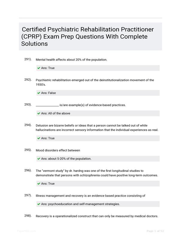 Certified Psychiatric Rehabilitation Practitioner (CPRP) Exam Prep ...