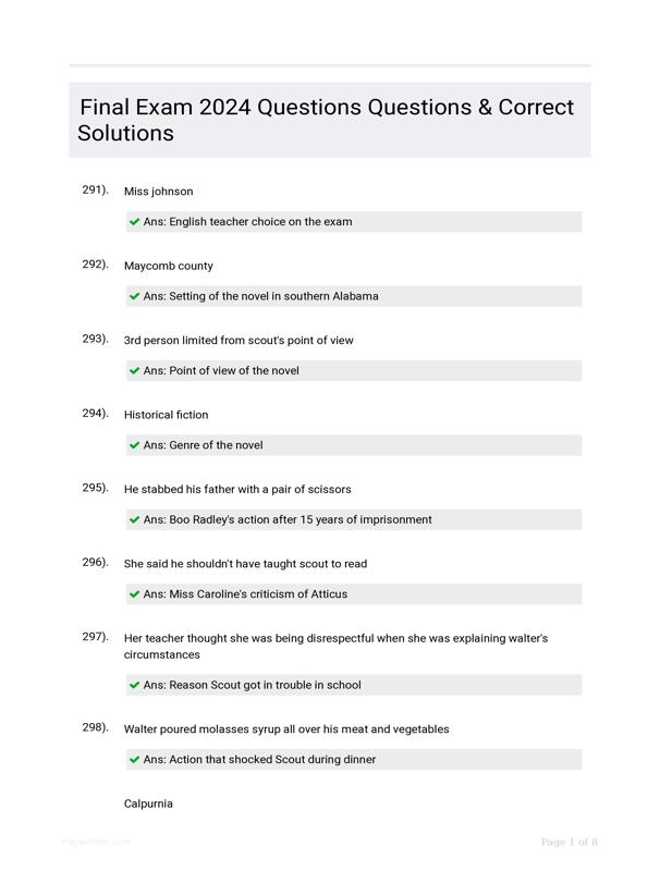 Final Exam 2024 Questions Questions & Correct Solutions