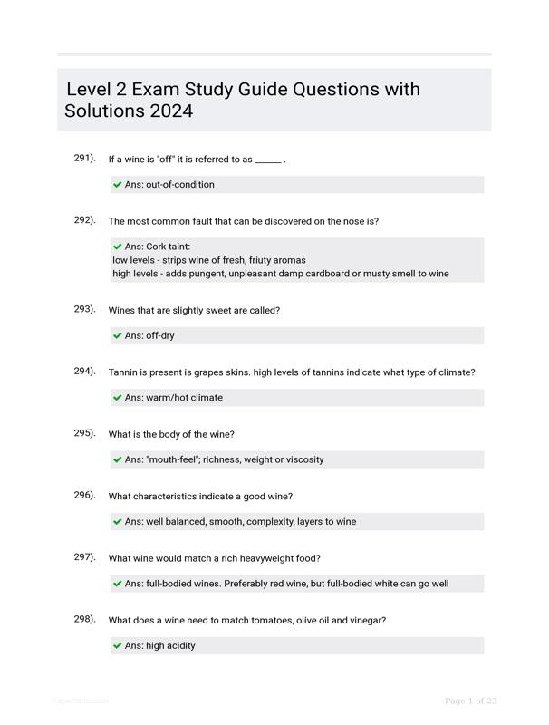 Level 2 Exam Study Guide Questions With Solutions 2024