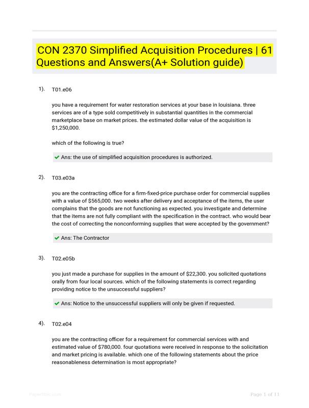 CON 2370 Simplified Acquisition Procedures | 61 Questions And Answers ...