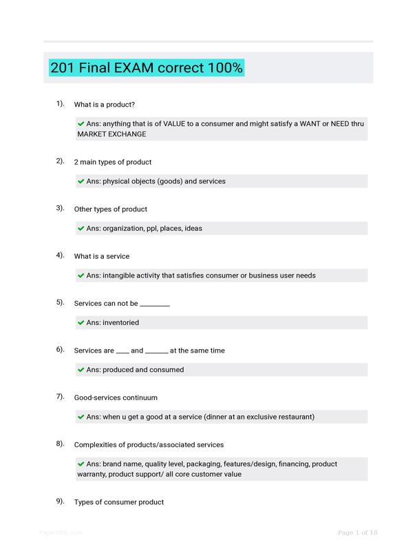 201 Final EXAM Correct 100%