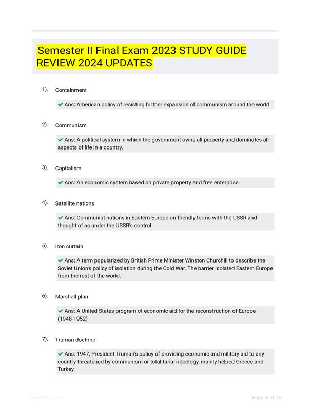 Semester II Final Exam 2023 STUDY GUIDE REVIEW 2024 UPDATES