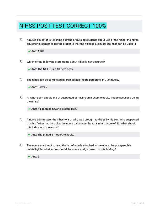 NIHSS POST TEST CORRECT 100%