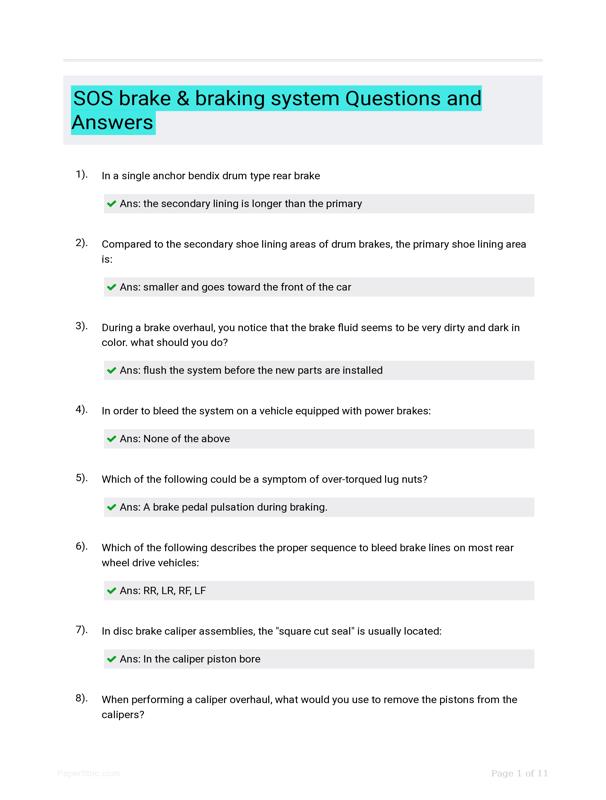 SOS Brake & Braking System Questions And Answers