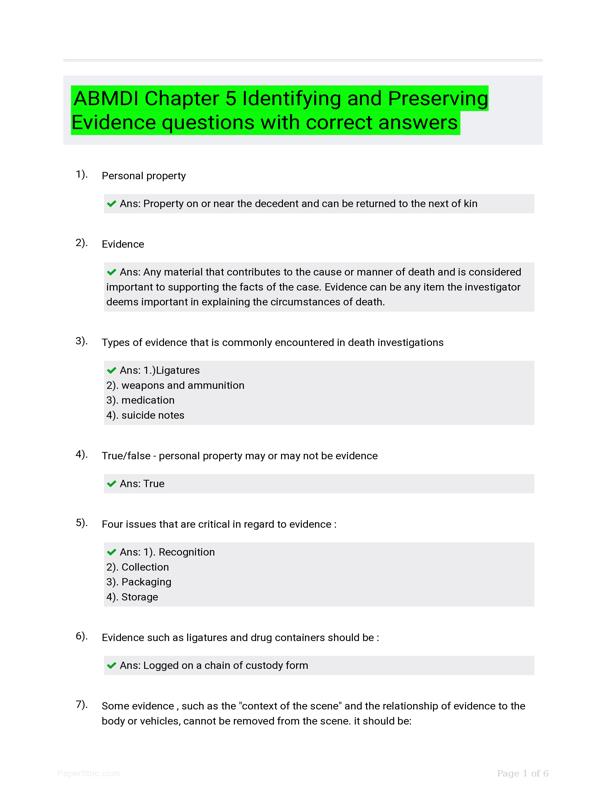 ABMDI Chapter 5 Identifying And Preserving Evidence Questions With ...