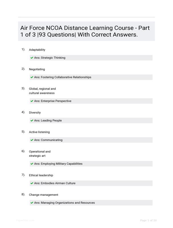 Air Force NCOA Distance Learning Course - Part 1 Of 3 |93 Questions ...
