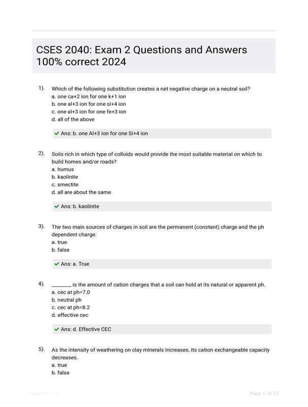 CSES 2040: Exam 2 Questions And Answers 100% Correct 2024 CSES 2040: Exam 2 Questions And Answers 100% Correct 2024